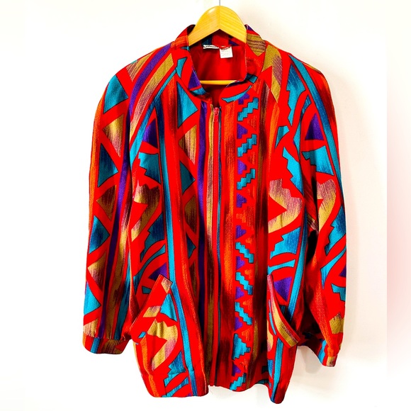 Vintage | Jackets & Coats | Vintage Red Geometric Shape Abstract ...